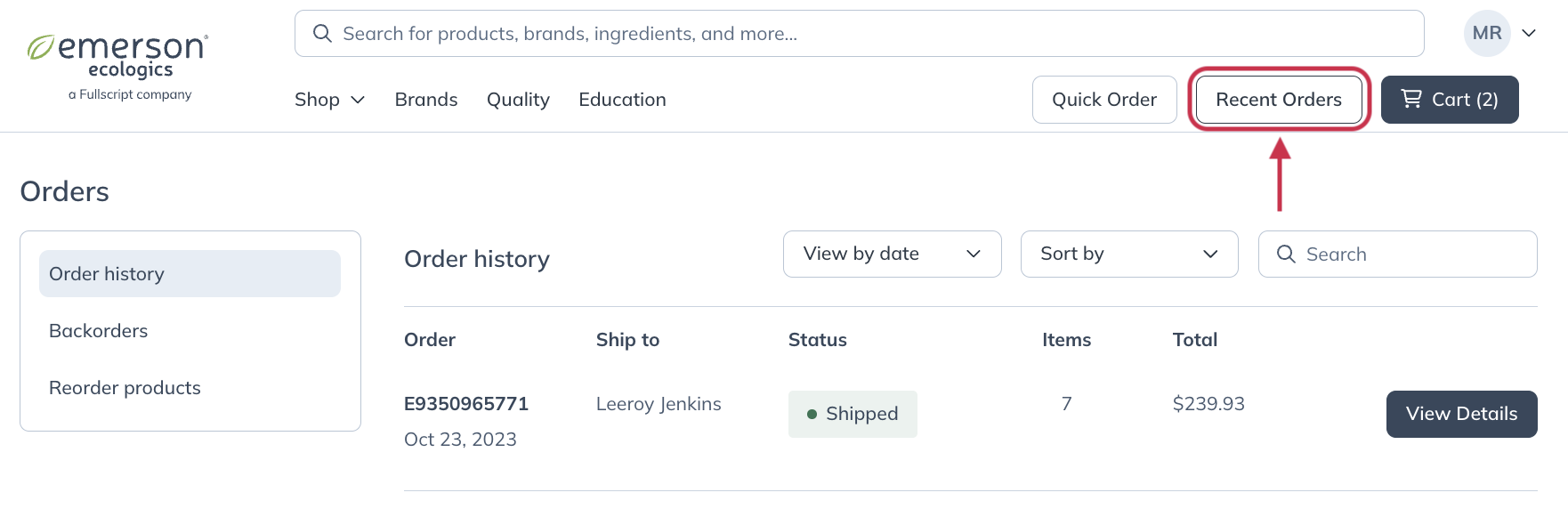 Placing orders - Emerson Ecologics Help Center